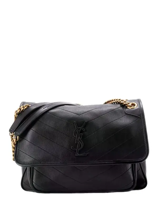 Saint Laurent Niki Chain Flap Bag Leather Medium Shoulder Bag - Black