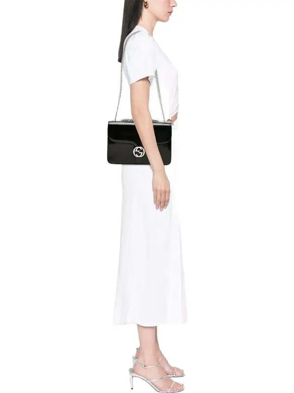 Gucci Patent Leather Interlocking G Crossbody Bag - Black