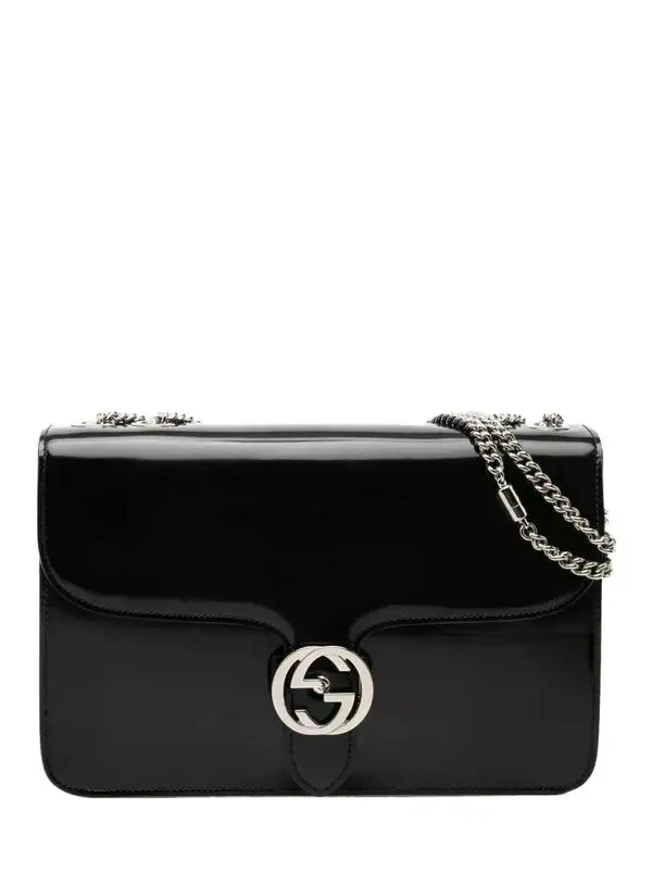 Gucci Patent Leather Interlocking G Crossbody Bag - Black