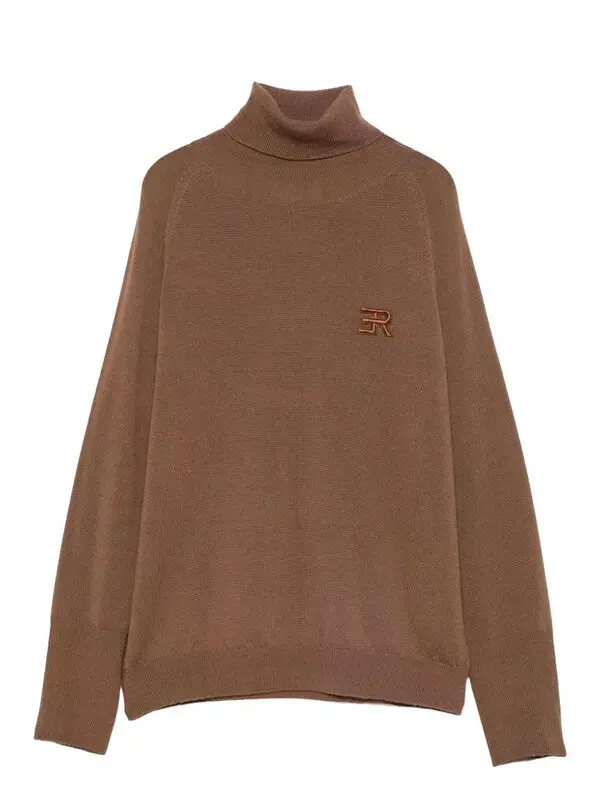 ERMANNO FIRENZE Logo Embroidered Roll Neck Sweater - Brown