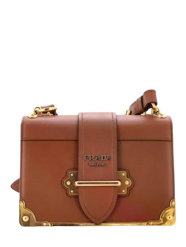Prada Cahier Leather Small Crossbody Bag - Brown