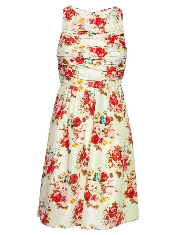 Alice + Olivia Floral Print Sleeveless Ruched Bodice Dress - Neutrals
