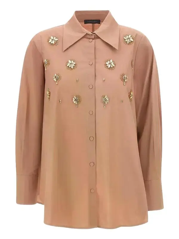 ELENA MIRÒ Jewel Embellished Floral Embroidered Shirt - Pink