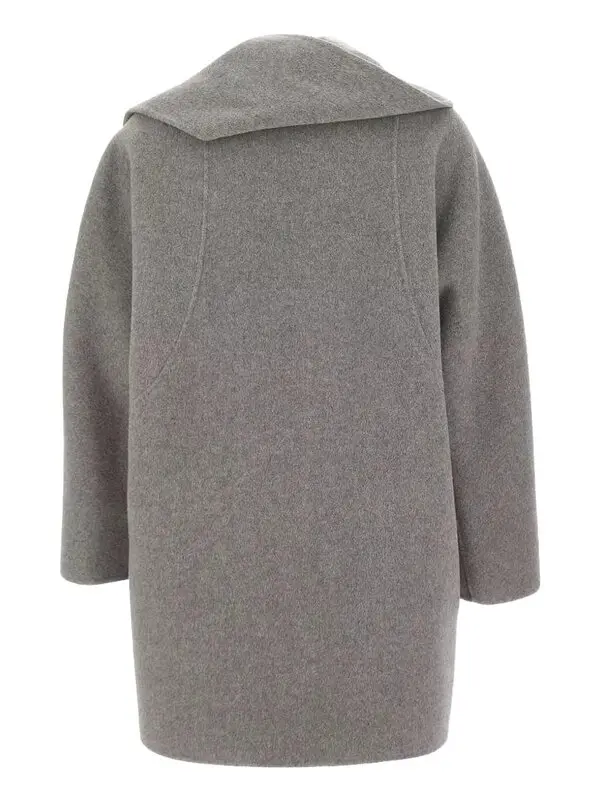 ELENA MIRÒ Felted Texture Coat With Detachable Fringed Scarf - Grey