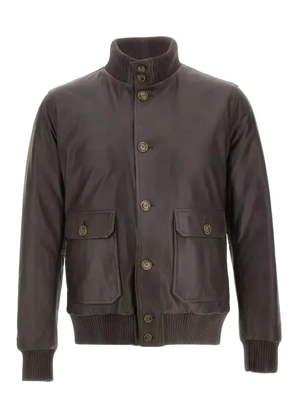 BARBA NAPOLI Vermont Ribbed-knit Trim Leather Jacket - Brown