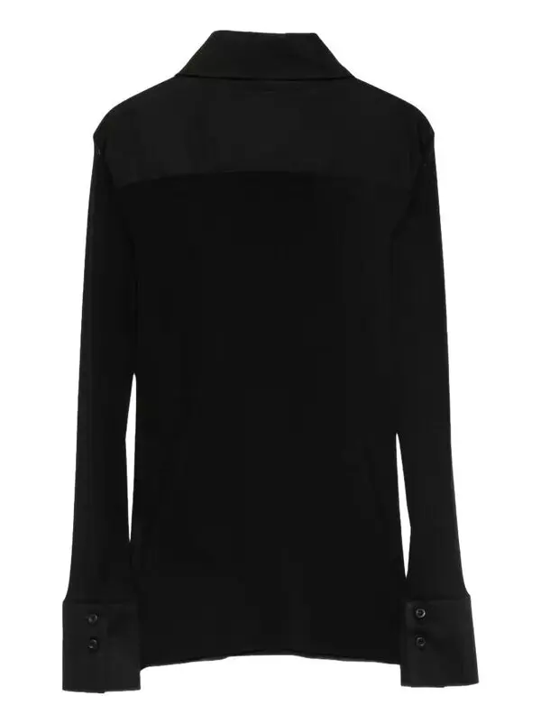 D.exterior Contrast Panel Button-up Blouse - Black