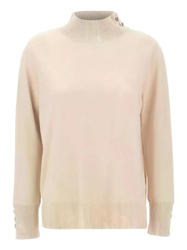 ELENA MIRÒ High Neck Ribbed Knit Sweater With Logo Buttons - Neutrals