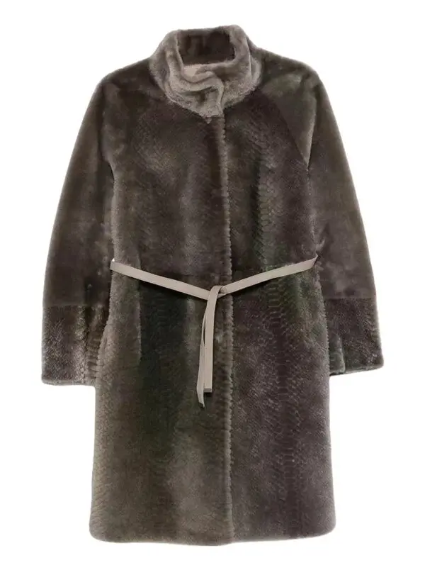SUPREMA X Eraldo Belted Snake-effect Coat - Grey