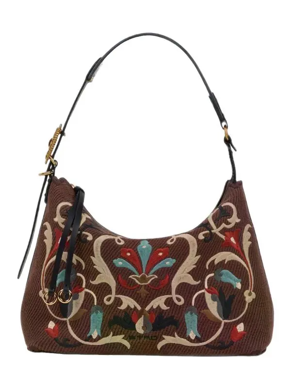 Etro Medium Embroidered Canvas Rosette Bag - Brown