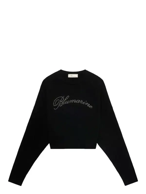 Blumarine Rhinestone Logo Wool Sweater - Black