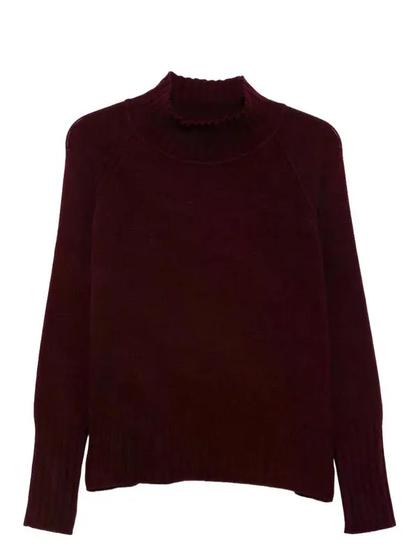 BEYOU Ribbed Knit High-neck Sweater - Red