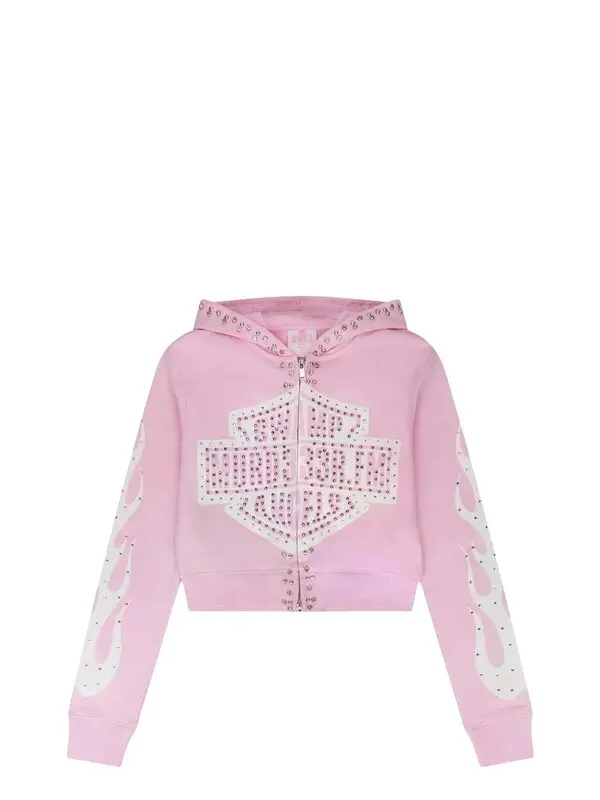 MURD333R.FM Crystal Embellished Zip-up Hoodie - Pink