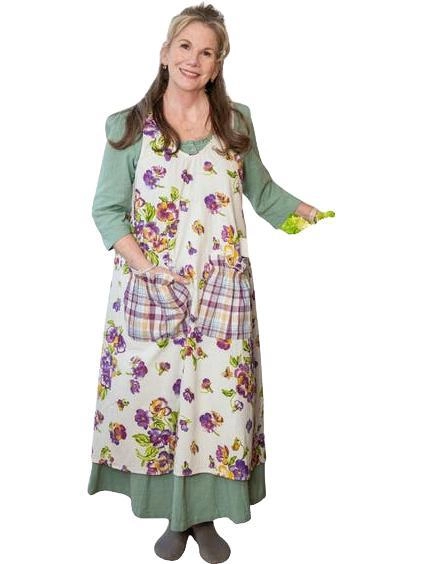 MODERN PRAIRIE Pansies Farmhouse Apron - Ecru