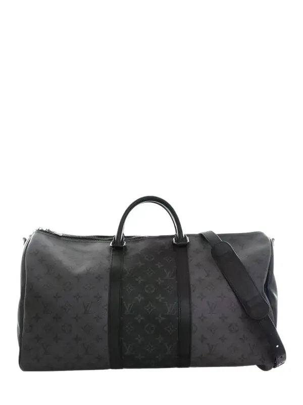 LOUIS VUITTON Monogram Eclipse Reverse Keepall Bandouliere 50 Travel Bag - Black