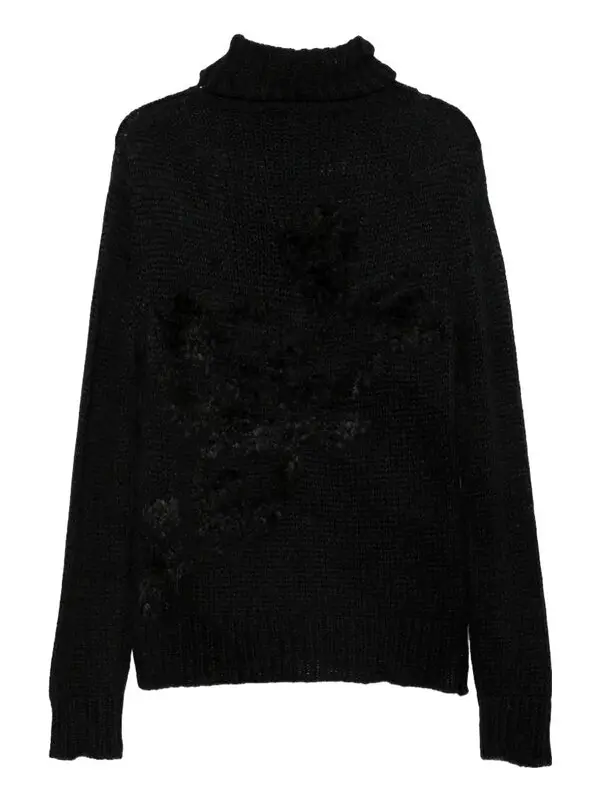 ANN DEMEULEMEESTER Mohair-blend Floral-patch High Neck Sweater - Black