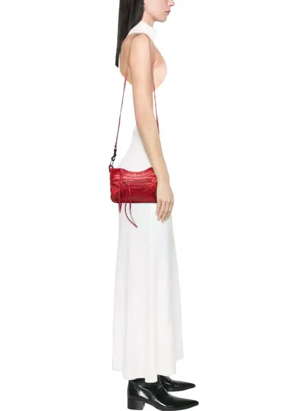 Balenciaga Lambskin Leather Motocross Classic Hip Crossbody Bag - Red