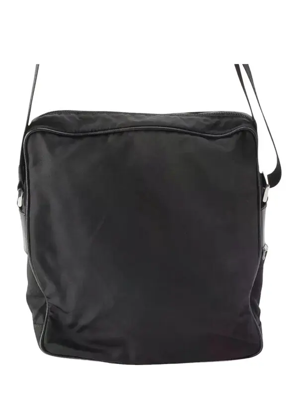 Prada Saffiano Trimmed Tessuto Zip Top Crossbody Bag - Black
