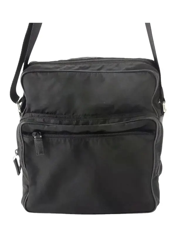 Prada Saffiano Trimmed Tessuto Zip Top Crossbody Bag - Black