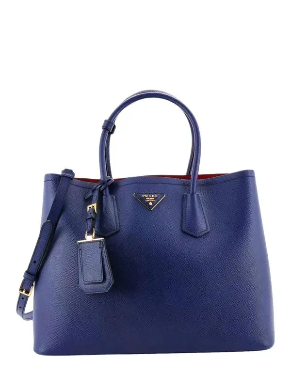 Prada Cuir Double Saffiano Leather Medium Tote Bag - Blue