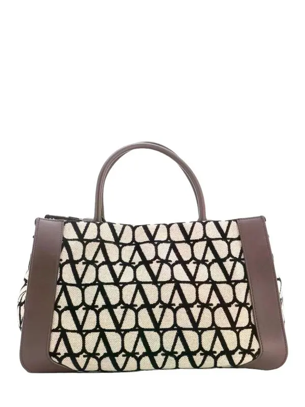 Valentino Garavani Vlogo Shopper Toile Iconograph Fabric With Leather Small Tote Bag - Brown