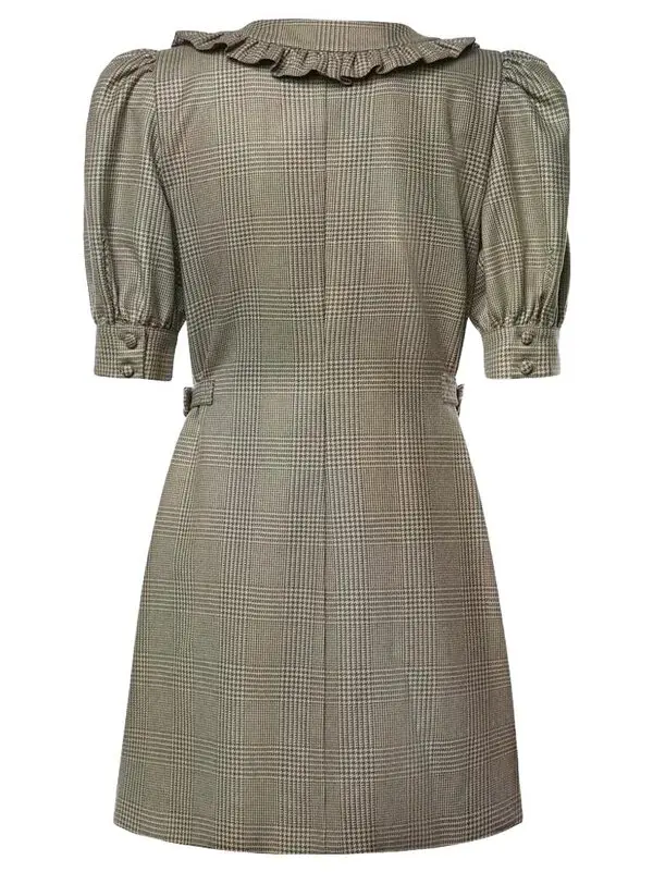 Alessandra Rich Ruffled-detail Checked Mini Dress - Neutrals