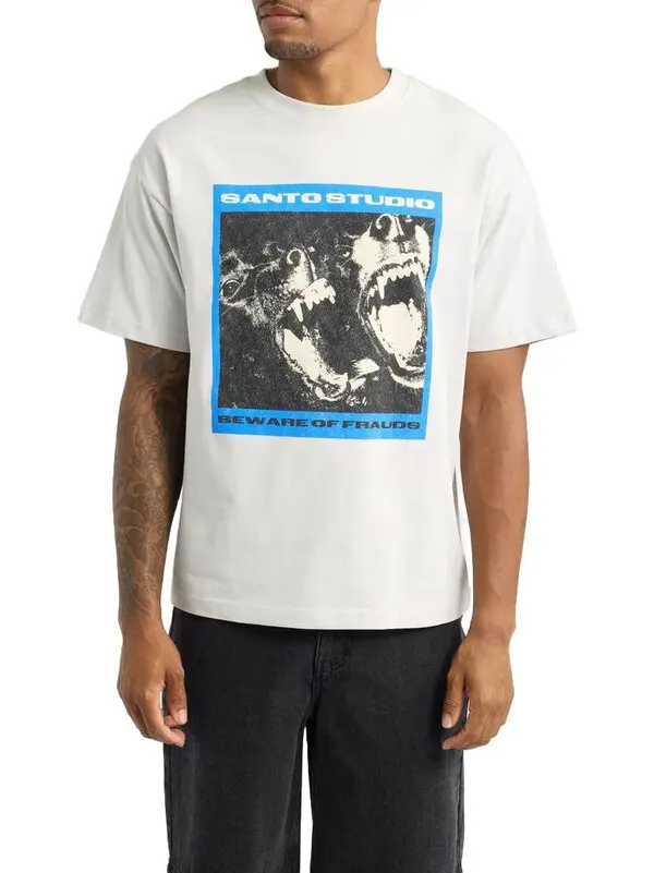 SANTO STUDIO Beware Of Frauds Graphic T-shirt - Fade Grey