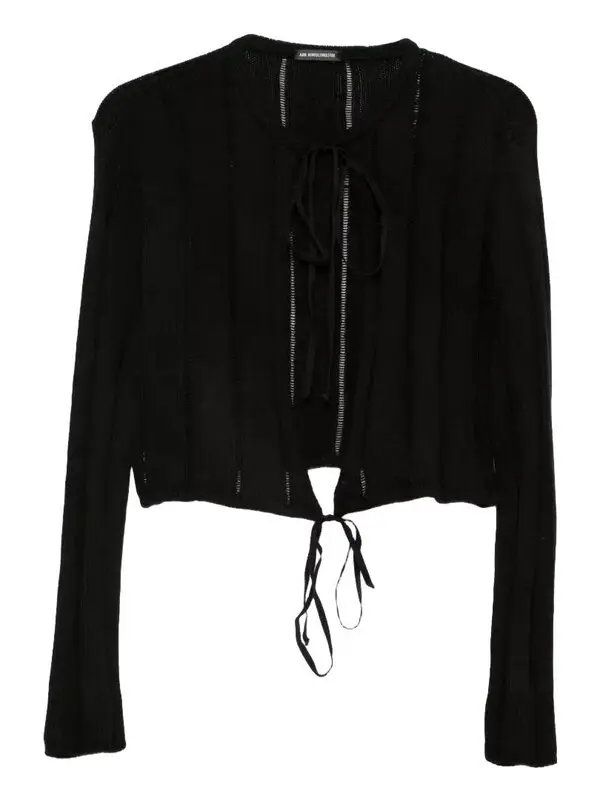 ANN DEMEULEMEESTER Open-knit Cardigan With Tie Fastening - Black