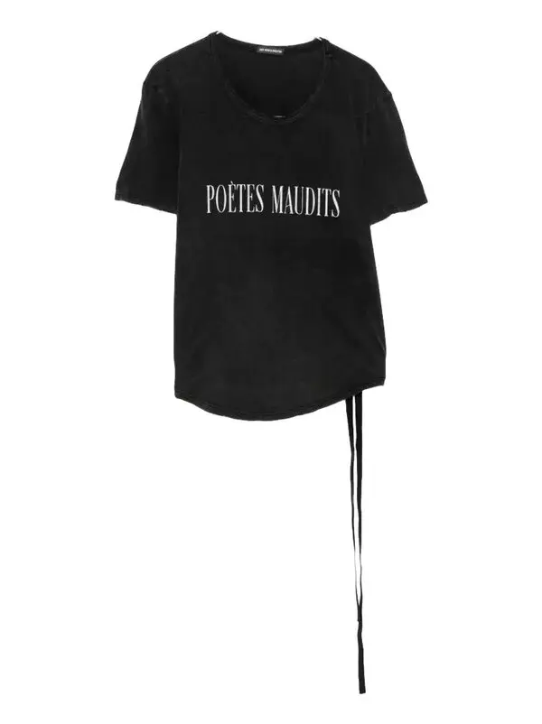 ANN DEMEULEMEESTER Slogan-print Tie-detail T-shirt - Black