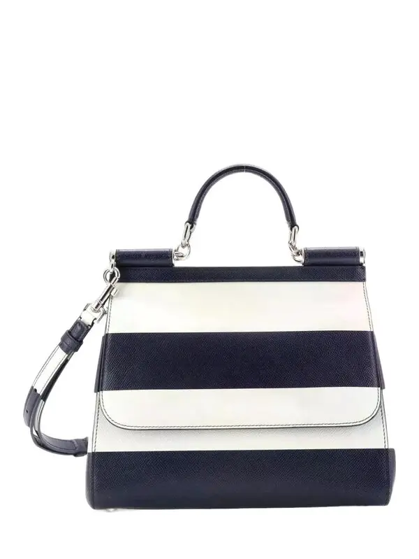 Dolce & Gabbana Miss Sicily Bag Striped Leather Medium Satchel - Blue