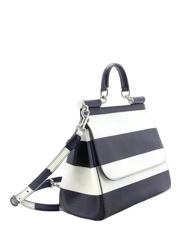 Dolce & Gabbana Miss Sicily Bag Striped Leather Medium Satchel - Blue