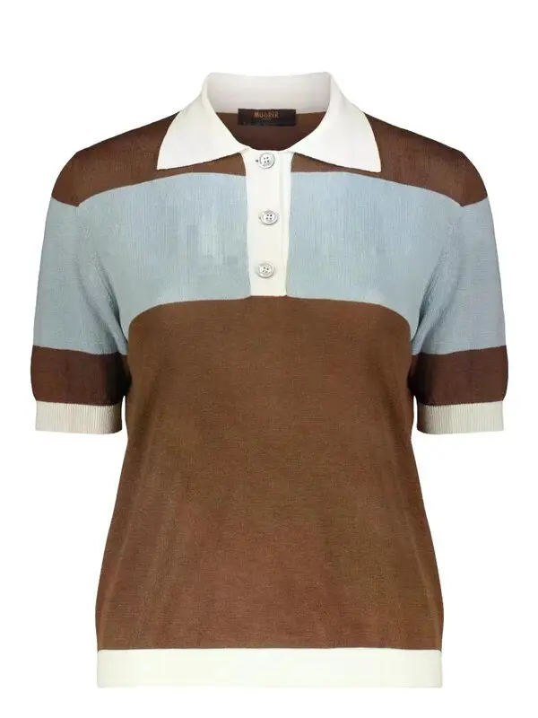 MOORER Striped Knit Polo Shirt - Brown