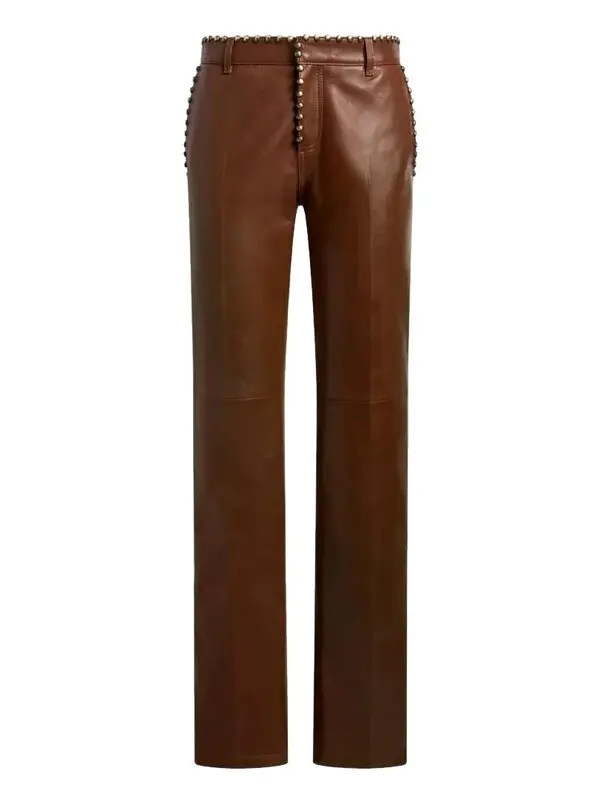 Etro Leather Trousers With Stud Embellishments - Brown