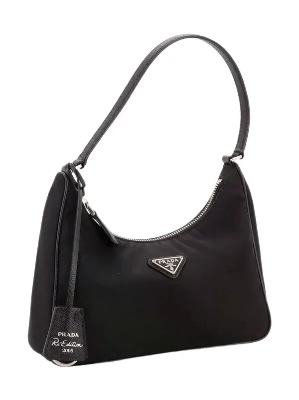 Prada Re-edition 2005 Tessuto With Saffiano Leather Mini Hobo Bag - Black