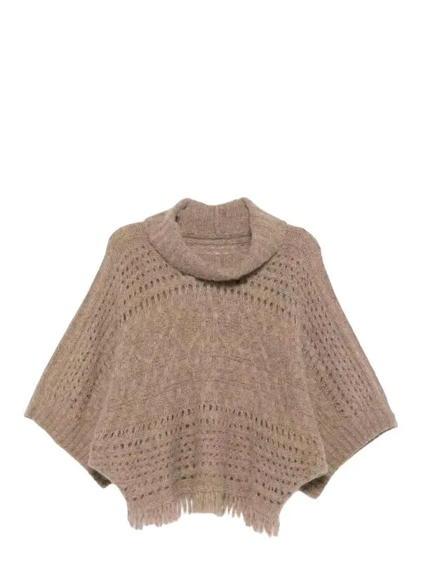 D.exterior Fringe-trim Open-knit Sweater - Brown