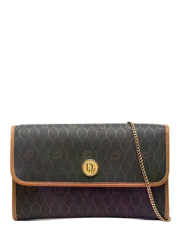 Dior Honeycomb Coated Canvas Chain Flap Crossbody Bag - Black