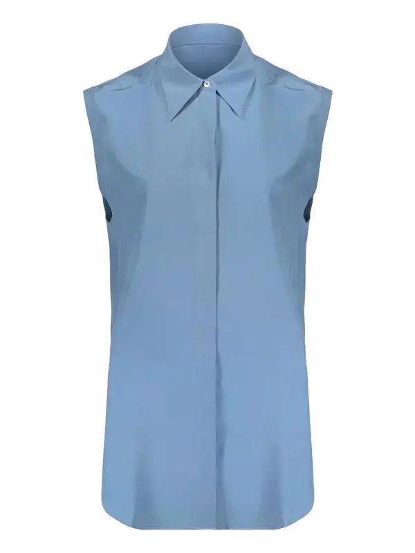 MOORER Sleeveless Silk Shirt - Blue