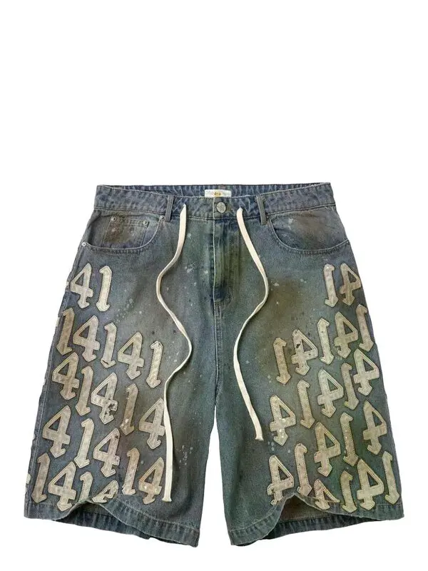 VALE FOREVER Patchwork Drawstring Shorts - Blue