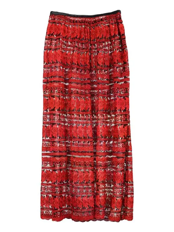 Comme Des Garçons Floral Embroidery Lace Midi Skirt - Red
