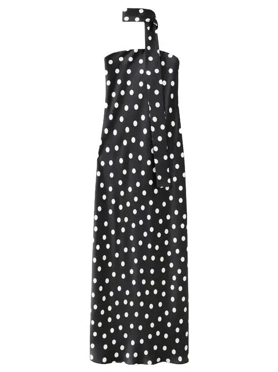 Mango Polka Dot Strapless Midi Dress With Scarf Detail - Black
