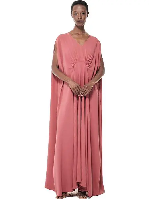 LEEM Gathered Waist V-neck Maxi Dress - Pink