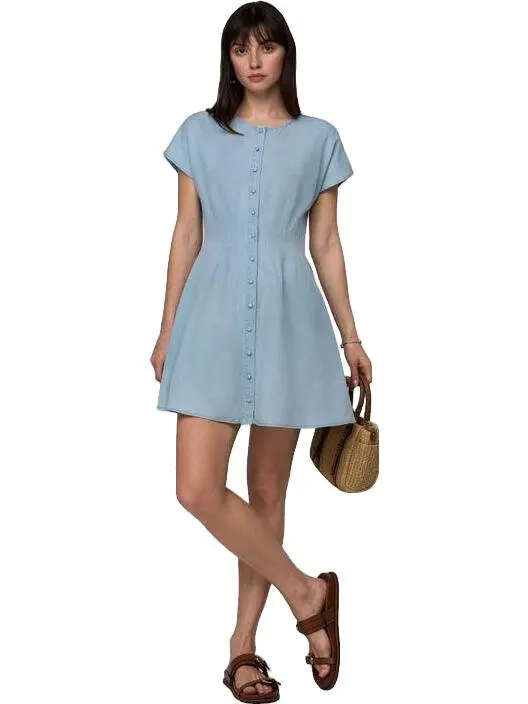 JUANA Faye Pleated Shirt Dress - Chambray Blue