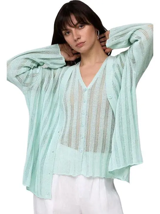 JUANA Sumire Open Knit Striped Cardigan - Seafoam