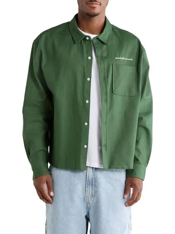 PACSUN Sportster Cotton Canvas Button-up Shirt - Green
