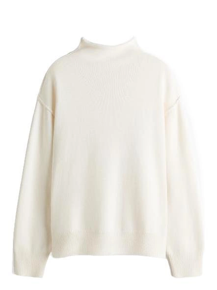 H&M Oversized Wool-blend Mock Turtleneck Sweater - Cream