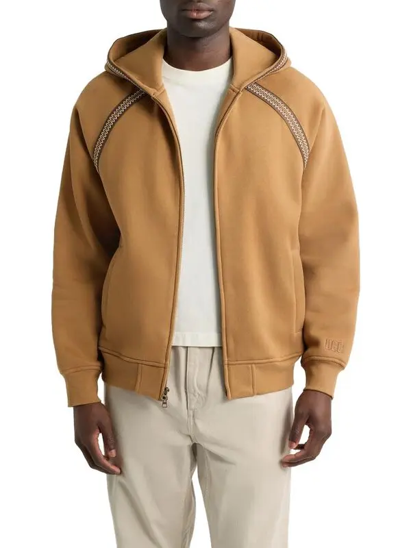 UGG Tasman Zip Hoodie With Uggbraid Detailing - Chestnut