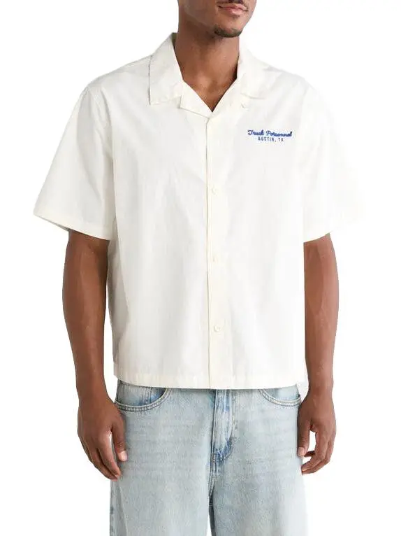 PACSUN Track Embroidered Cotton Camp Shirt - Cream