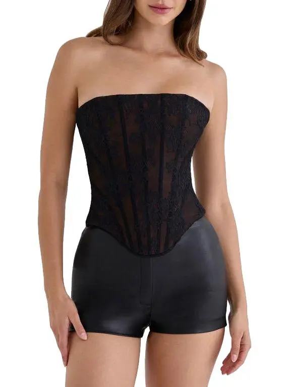 House Of Cb Mira Strapless Lace Corset Top - Black