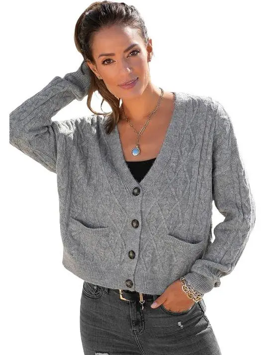LASCANA Cable Knit Cardigan - Grey Heather