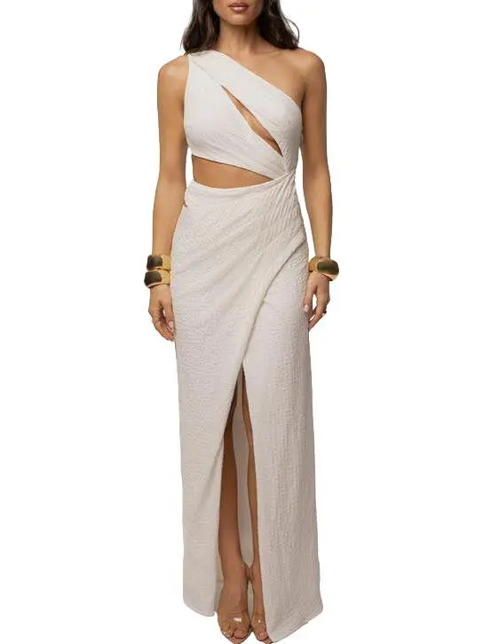 JLUXLABEL One-shoulder Cutout Maxi Dress With Slit - Ivory