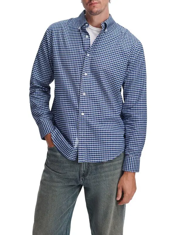Rag & Bone Classic Plaid Cotton Oxford Shirt - Navypld